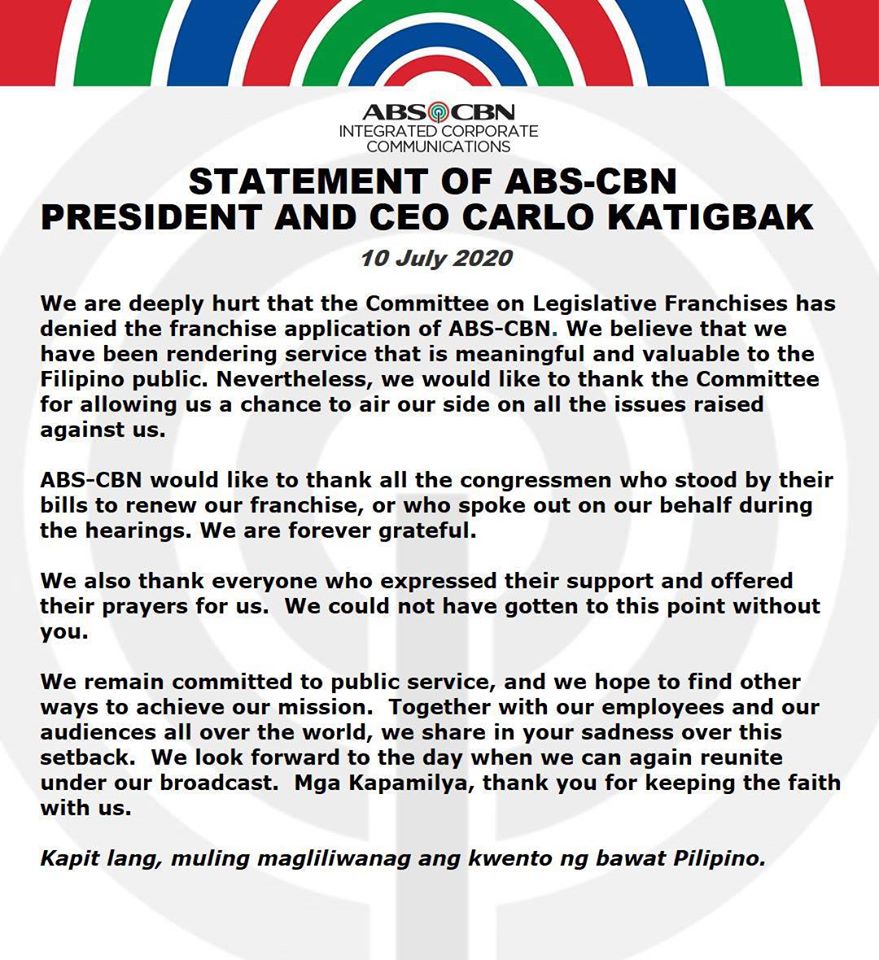 ABS-CBN president says network 'deeply hurt’ by House committee's ...
