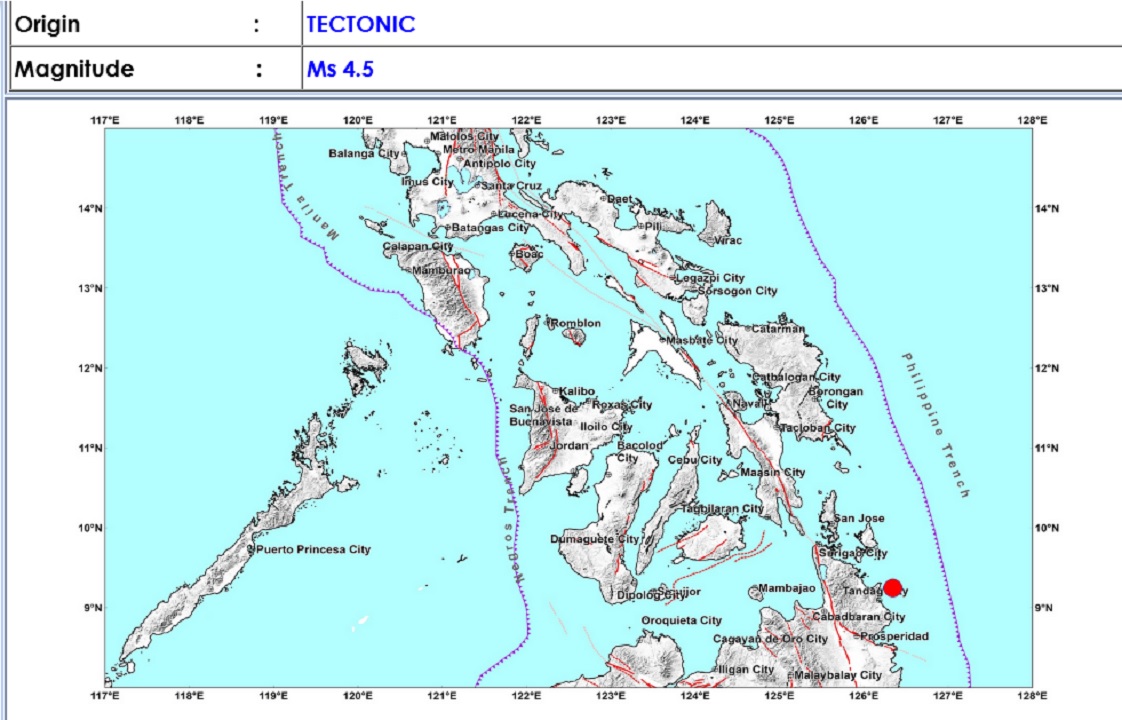 Magnitude 4.5 earthquake reported in Surigao del Sur - The Filipino Times