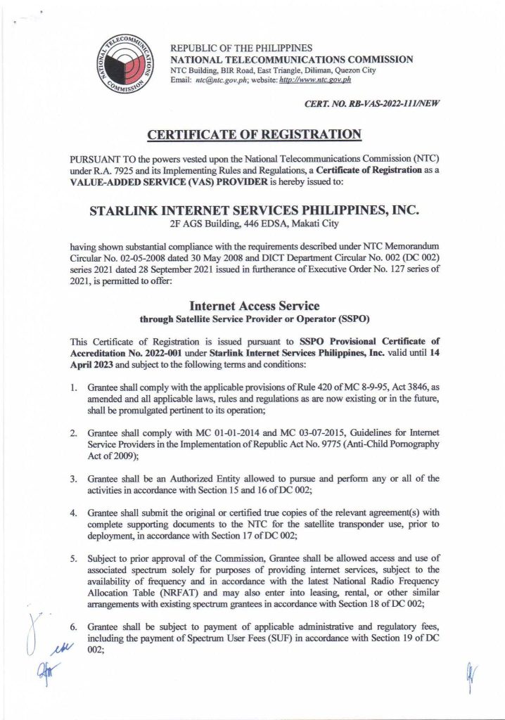 Elon Musk's Starlink gets registration from NTC - The Filipino Times