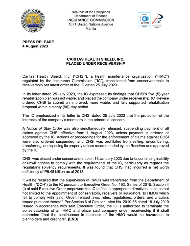 Caritas Health Shield policyholders await information amid receivership ...