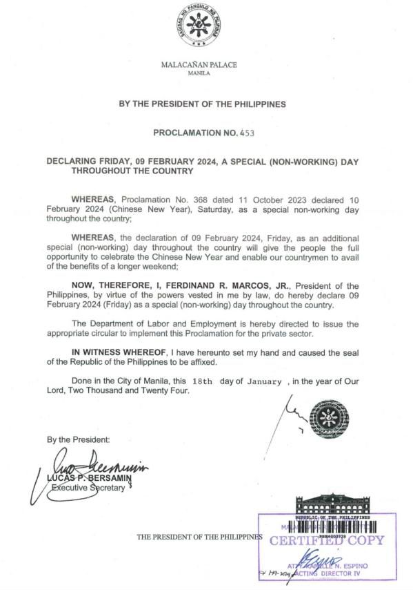 PH declares Feb. 9 as Special Holiday for Chinese New Year - The ...