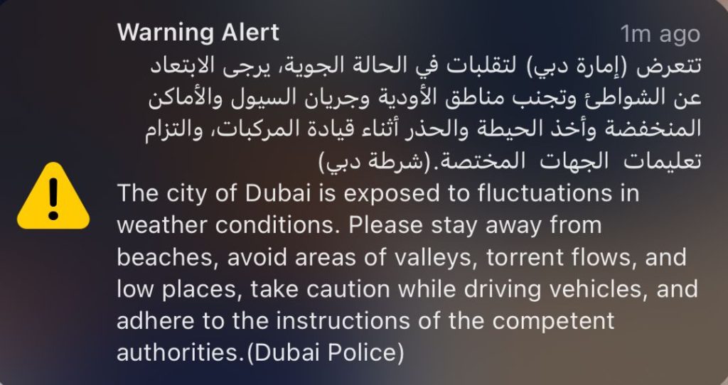 Dubai residents receive warning alert from Dubai Police as UAE braces for unstable weather - The ...