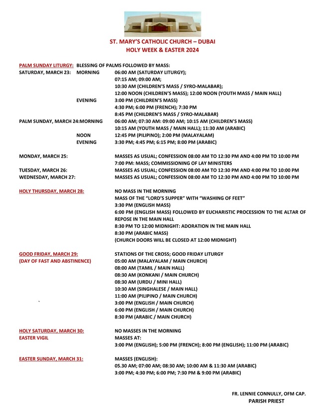 Catholic churches in UAE announce Holy Week schedules for 2024 - The ...