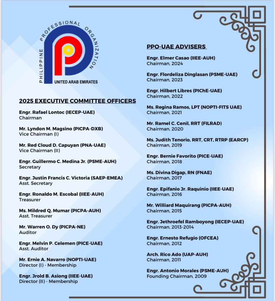 PPO-UAE welcomes new leadership for 2025 - The Filipino Times